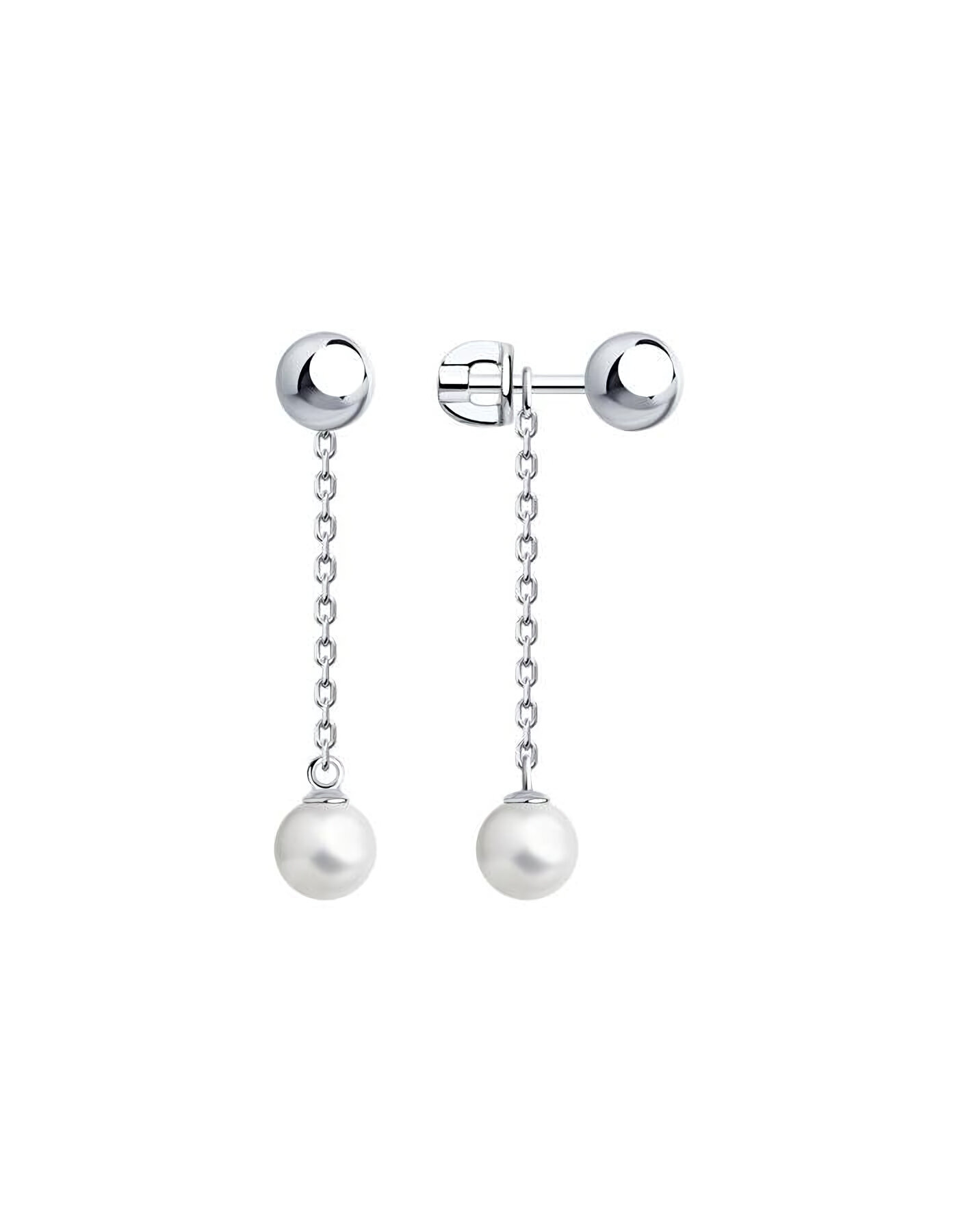 Серьги пусеты, серебро, 925 проба, родирование, жемчуг