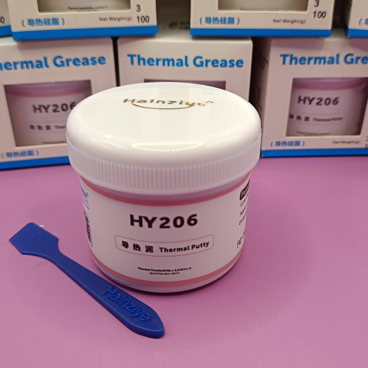 Термопаста Halnziye HY206, теплопроводность 6W, 100 гр, лопатка, розовый