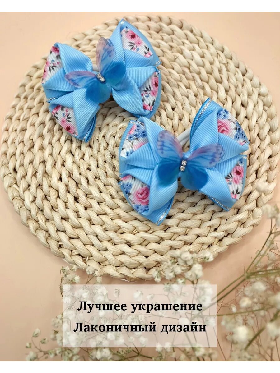 Бант для волос Арт и Дизайн, ручной работы, голубой, ширина 8,5см — фото 1