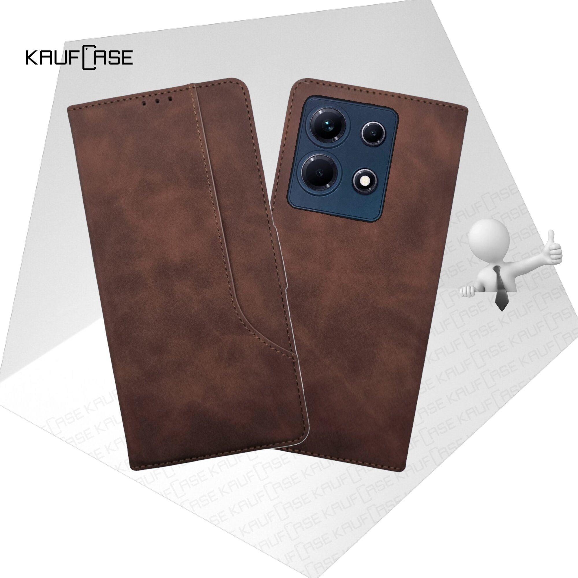 Чехол книжка с карманом кошельком для вашего смартфона Infinix Note 30 (X6833B) (6.78"), коричневый. Матовая текстура под кожу, дополнительный карман на крышке чехла, отделения для карт и купюр
