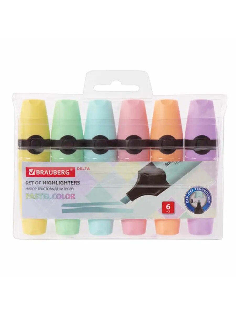 Маркер Brauberg "Delta Pastel", текстовыделитель, пастельные цвета, овальный корпус, 6 цветов