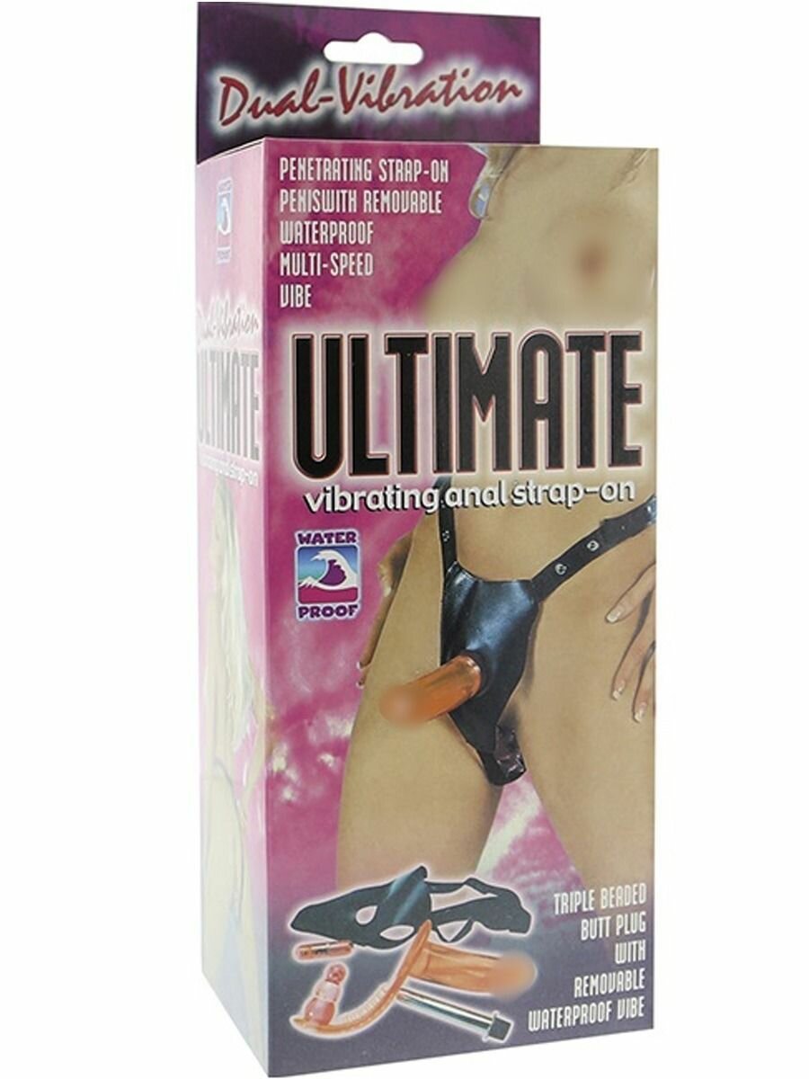 Двусторонний страпон с вибрацией для женщин "ULTIMATE VIBRATING ANAL STRAP ON" 14см