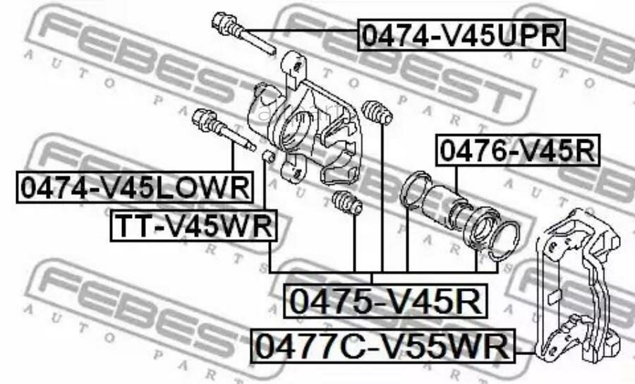 FEBEST 0477C-V55WR Скоба заднего тормозного суппорта MITSUBISHI PAJERO 1990.10-1999.11 FEBEST 0477C-V55WR