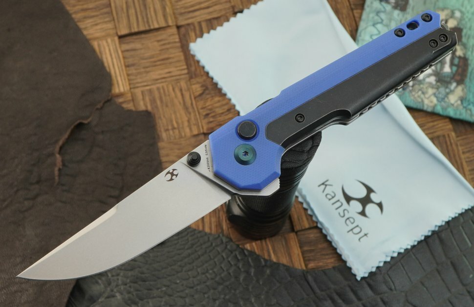 Складной нож Kansept Knives EDC Tac, сталь CPM S35VN, SW, рукоять титан/синий G-10