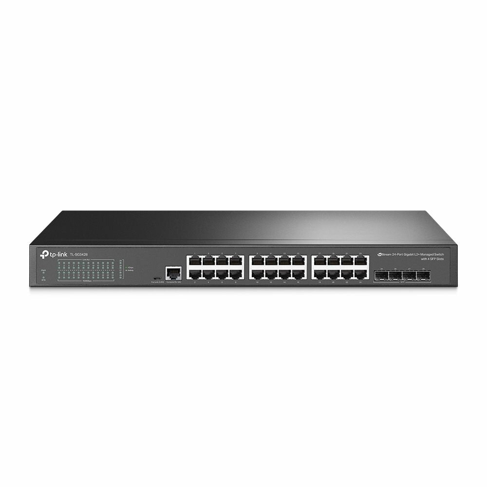 Коммутатор управляемый TP-LINK SG3428 JetStream 24-порта, 2/2+ с 4 SFP-слотами, поддержка контроллера SDN, множество функций L2/L2+, 1U