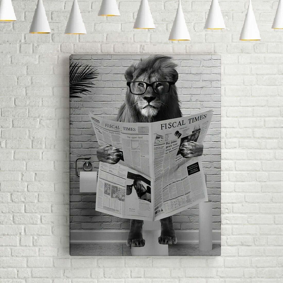 Картина на стену 40х60 Лев с газетой в туалете смешные животные