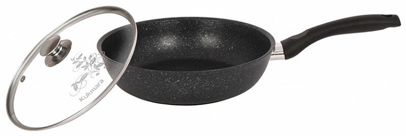 Сковорода со стеклянной крышкой Kukmara 24 см, темный мрамор (смт24603а)