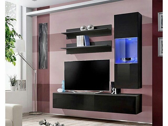 Гостиная Лана 3.1 черный, фасад черный глянец