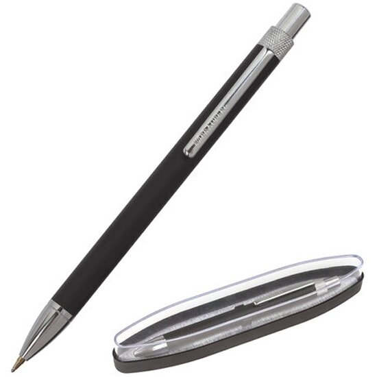 Ручка бизнес-класса Brauberg шариковая Allegro, синяя, корпус черный с хромированными деталями, линия письма 0,5 мм