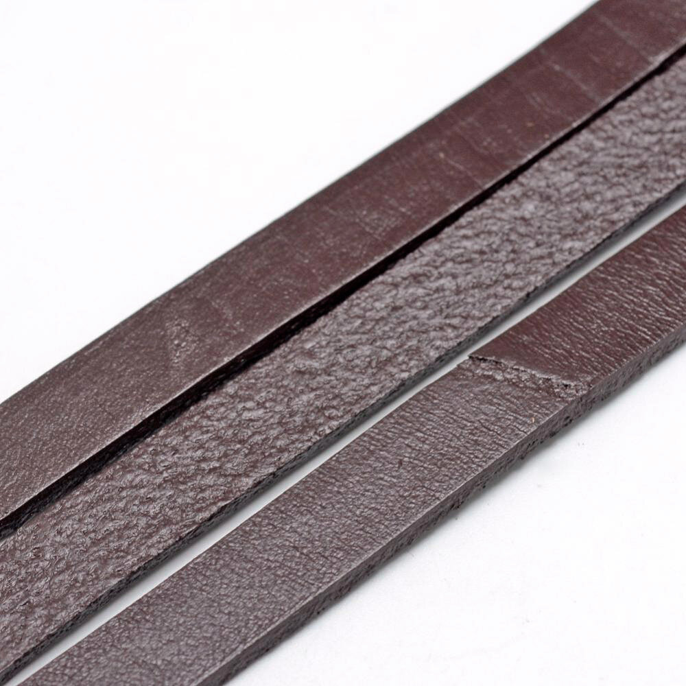 Шнур кожаный, около 10х2мм, плоский, темно-коричневый, 1 метр