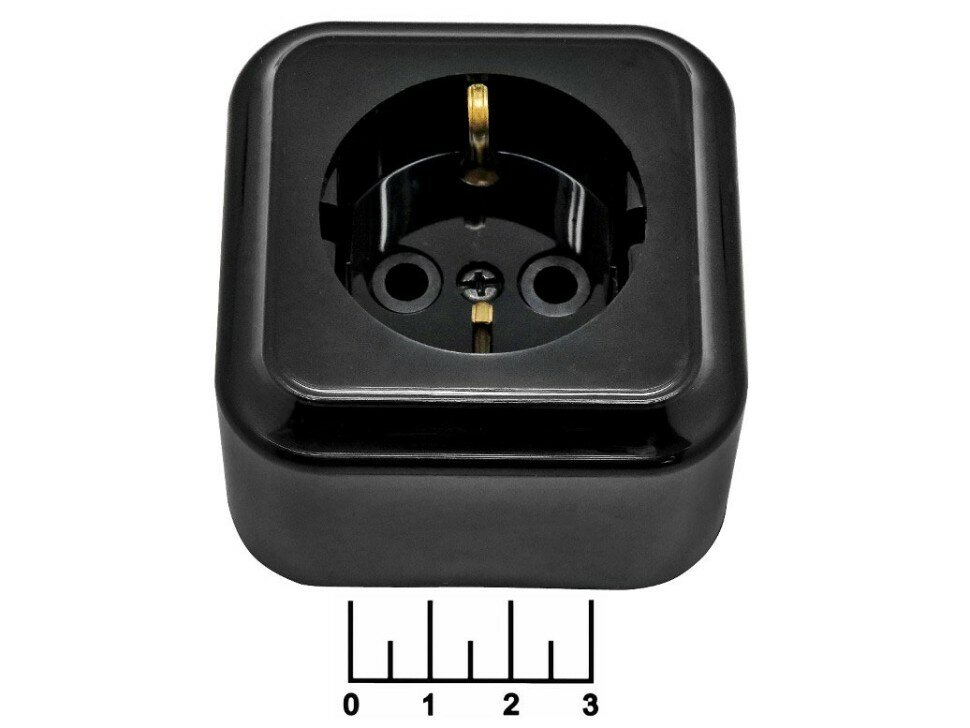 Розетка электрическая накладная с землей черная Bylectrica РА16-254