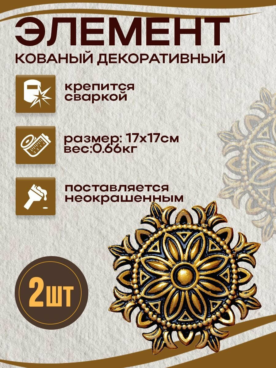 Кованые декоративные элементы из металла Иран 17х17 см, 2 шт.