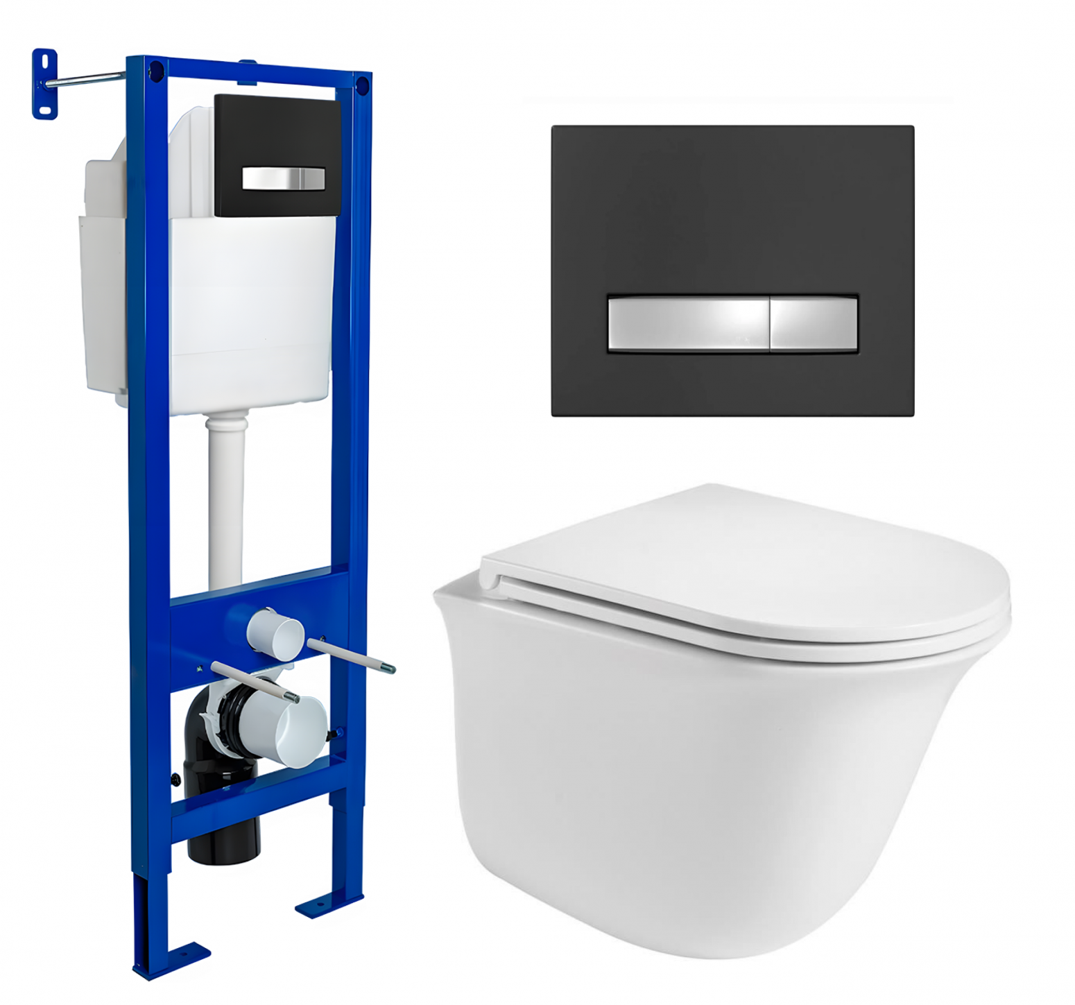 Комплект 3 в 1 инсталляция Berges Atom Line 410 + Подвесной унитаз WeltWasser Telbach 004 GL-WT + кнопка черная, хром