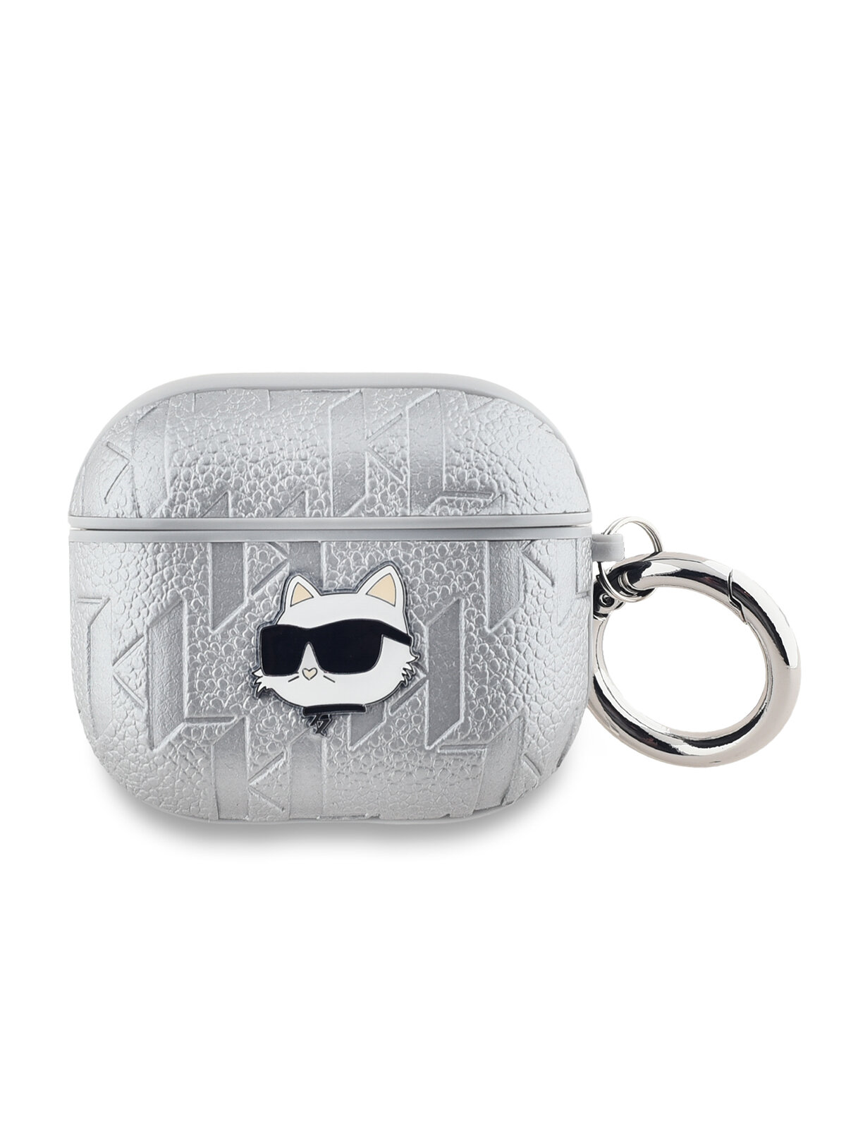 Lagerfeld для Airpods 3 чехол PU Saffiano Monogram with ring NFT Metal Head Choupette Silver
