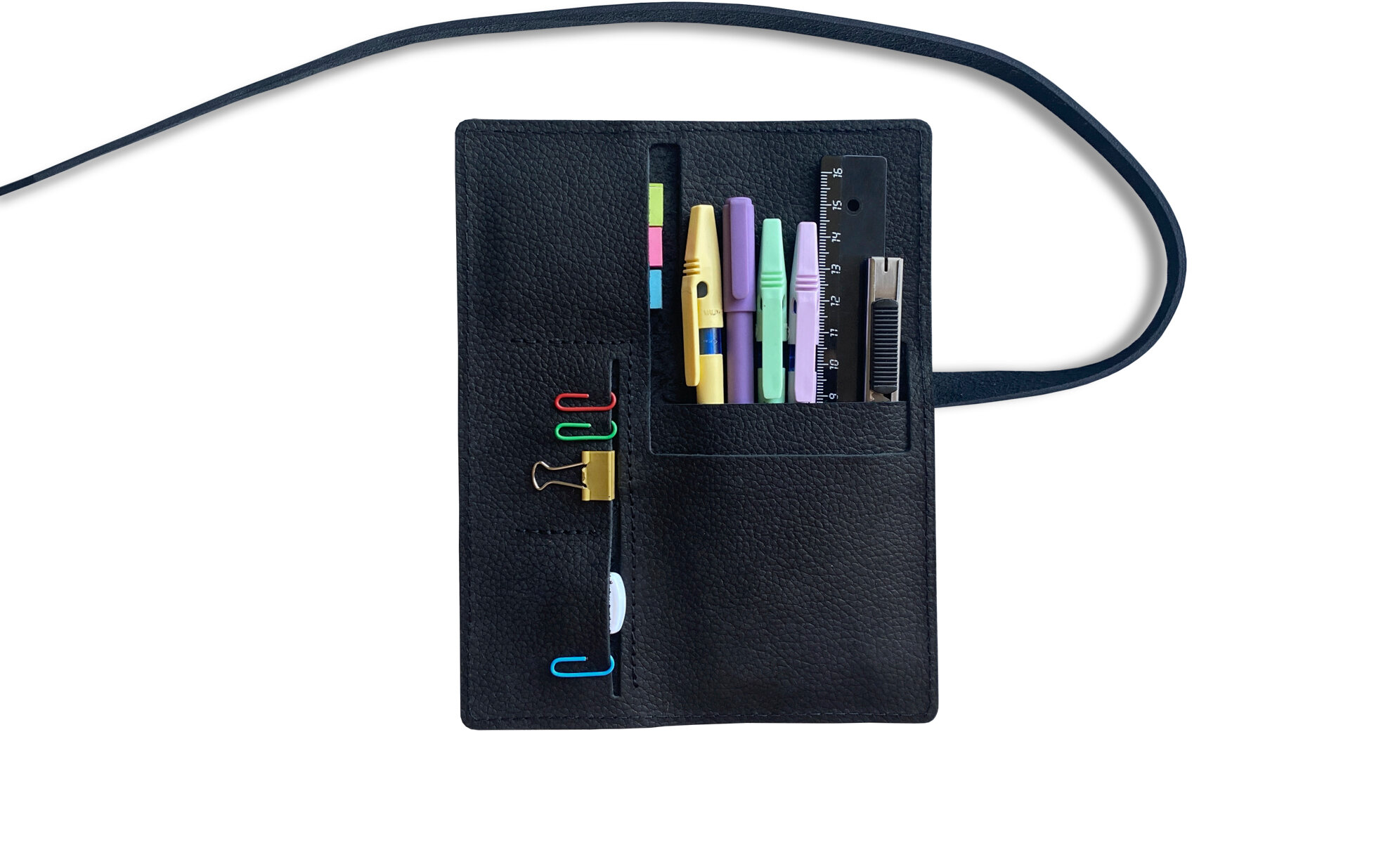 Пенал-скрутка DOSTIEN, натуральная кожа, черный, без наполнения, 6 отделений, 19x6,50 см