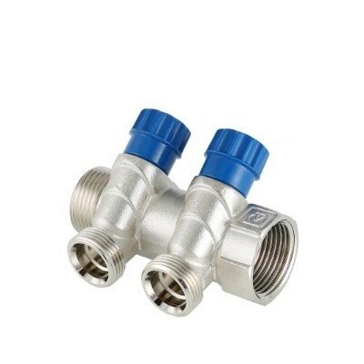 Коллектор с кранами с EUROKONUS нар. резьба 2 вых. Х _1"х3/4", никель