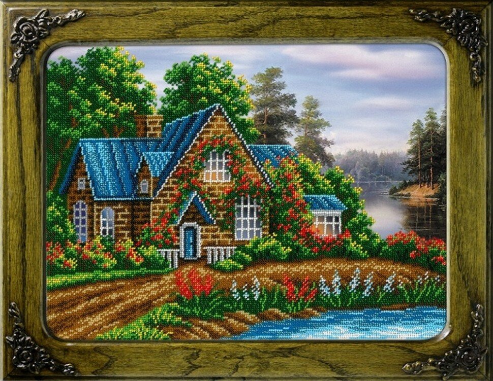 Набор для вышивания Вышиваем бисером #В-108 Домик, Вышивка бисером, 27 x 37 см
