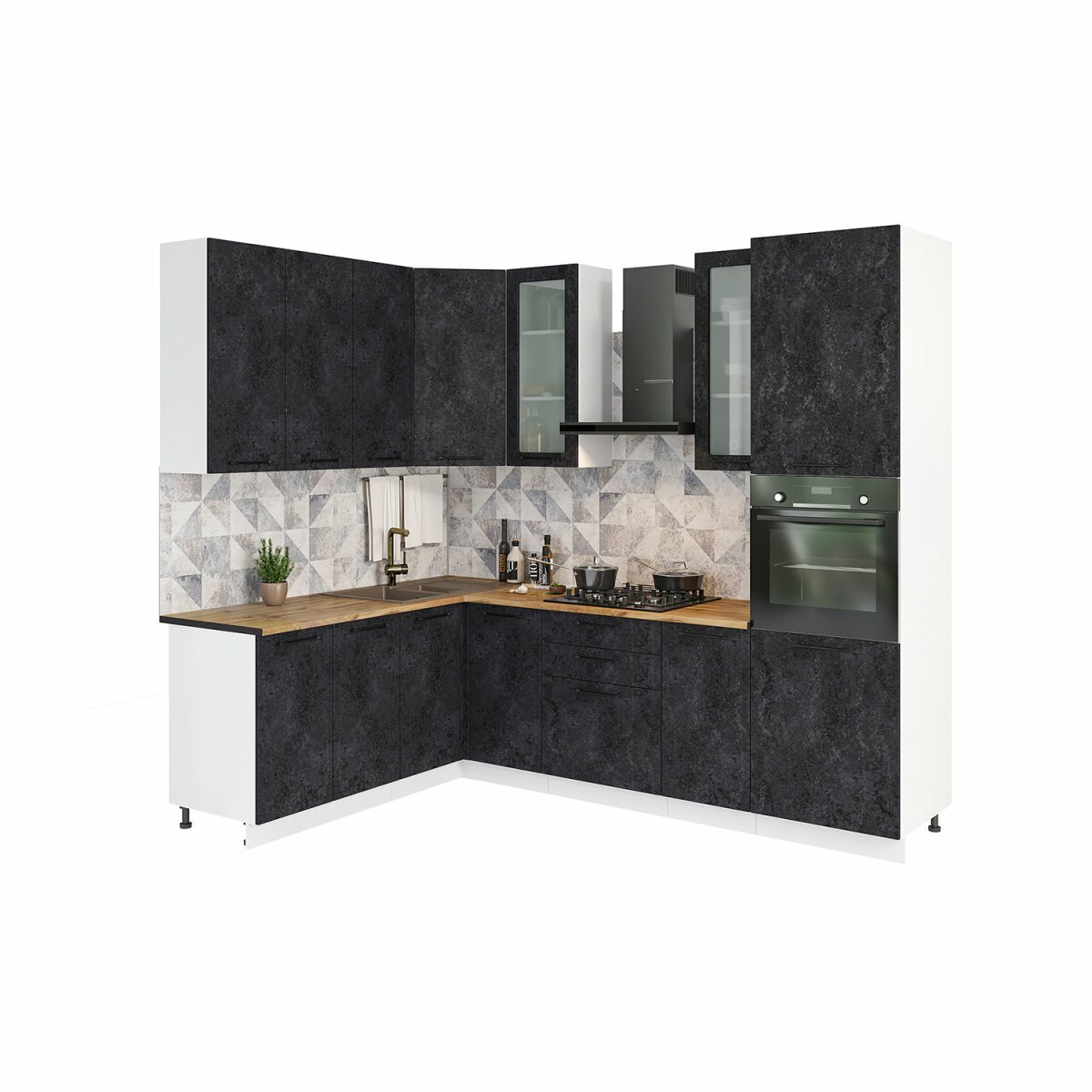 Модульная кухня "Нувель" 1,8*2,6 Н, цвет фасадов Бетон черный МДФ, цвет корпуса белый ЛДСП