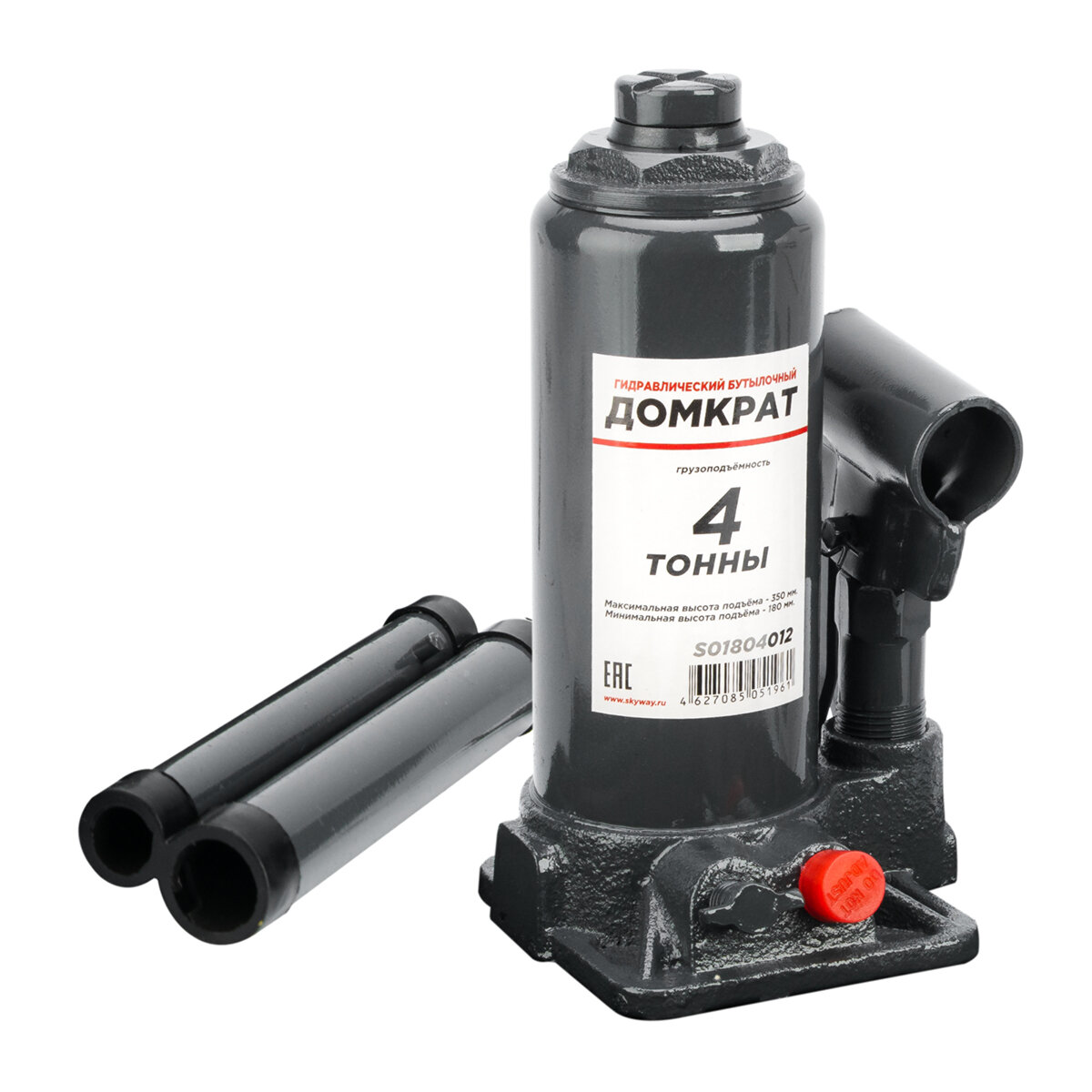Домкрат Skyway S01804012 4 т бутылочный с клапаном в сумке