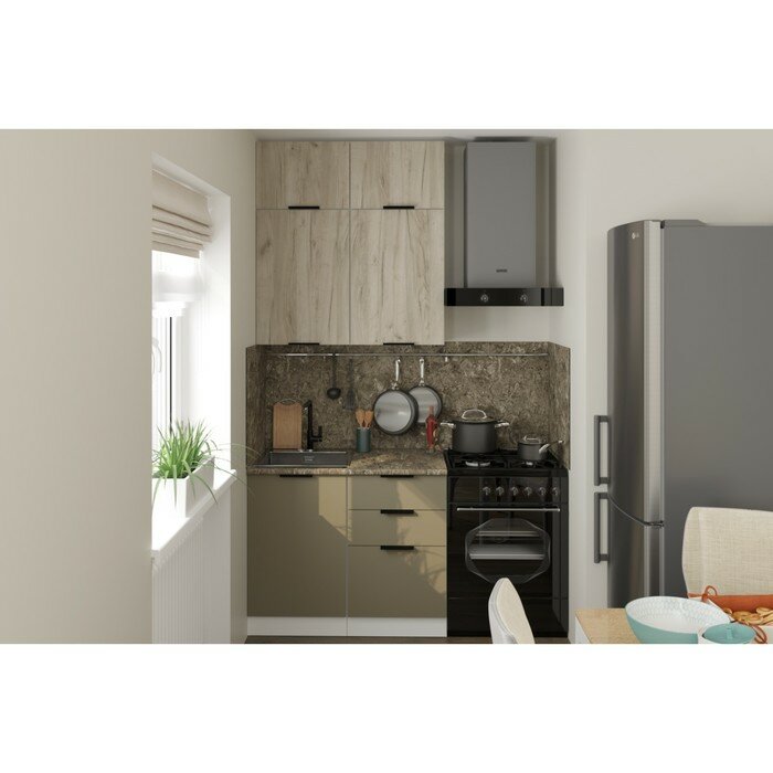 Кухонный гарнитур Альба мини 1000×600 мм, дуб браун/мокко, аламбра темная