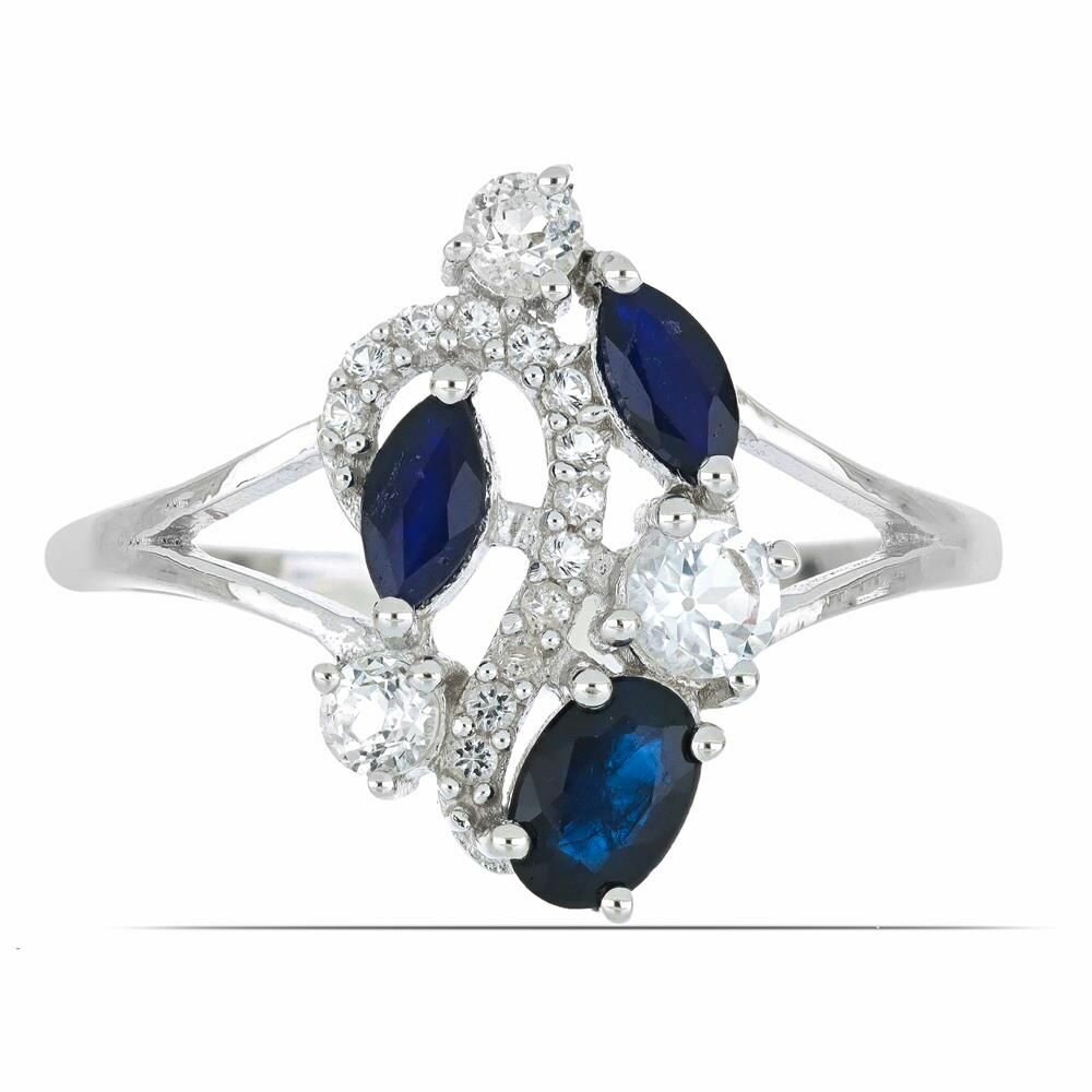 Кольцо, серебро, 925 проба, родирование, топаз, сапфир