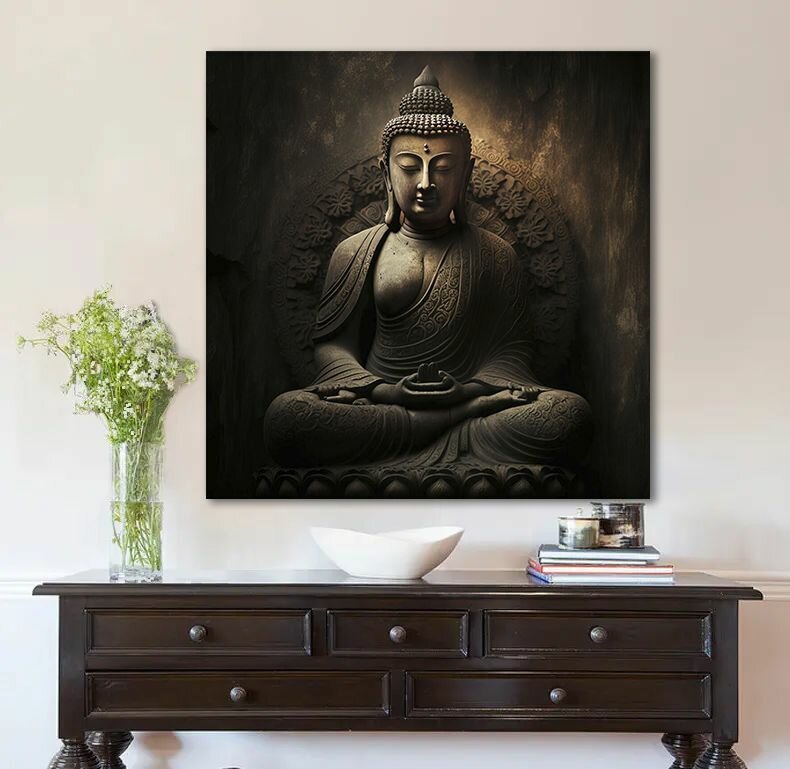 Картина "Многоликий Будда", интерьерная, на подрамнике, 70x70 см