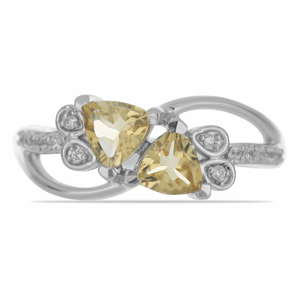 Кольцо, серебро, 925 проба, родирование, цитрин, циркон