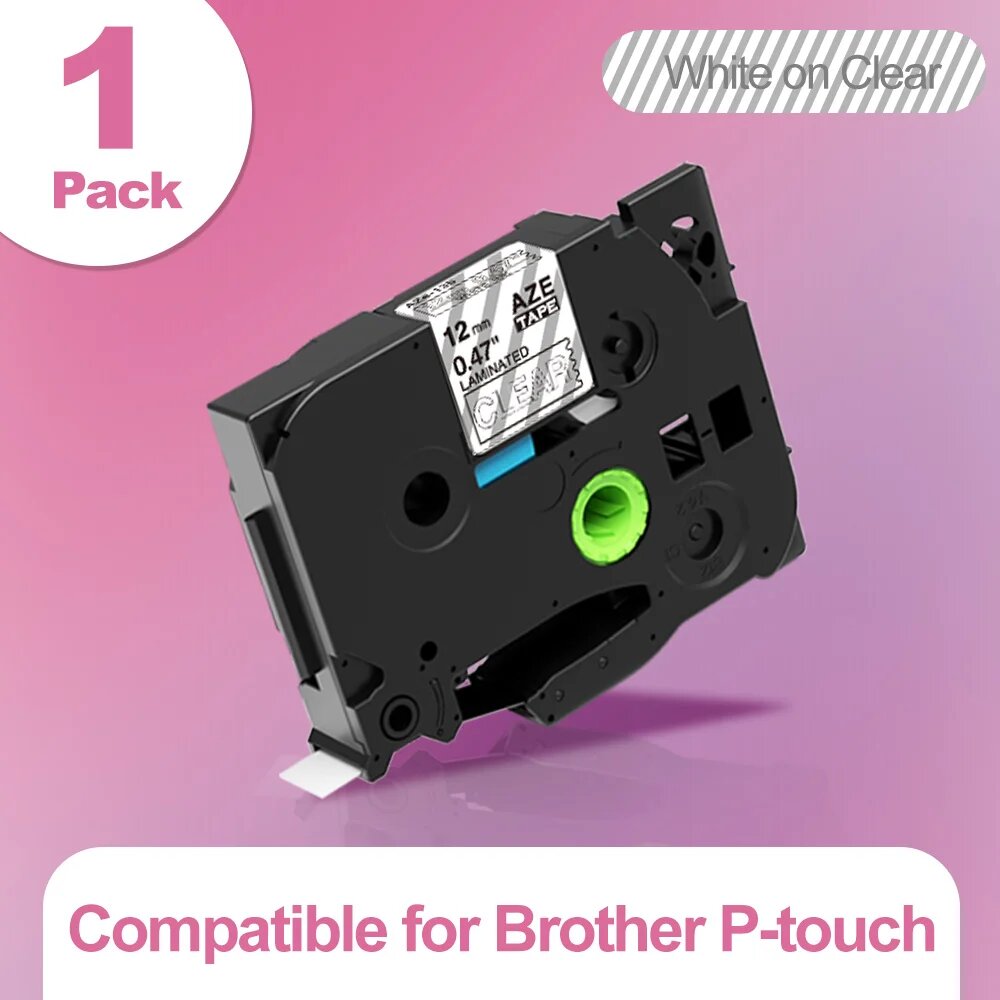 Ламинированная лента MarkDomain для принтеров Brother 6 мм/9 мм/12 мм White on Clear, 12 мм