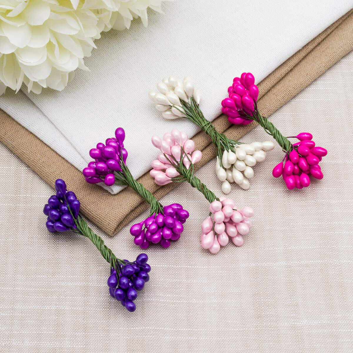 Тычинки для цветов на проволоке, Astra&Craft, 0,5*6 см, 50 г (+/- 3 г), 5 цветов (розово-фиолетовый микс)