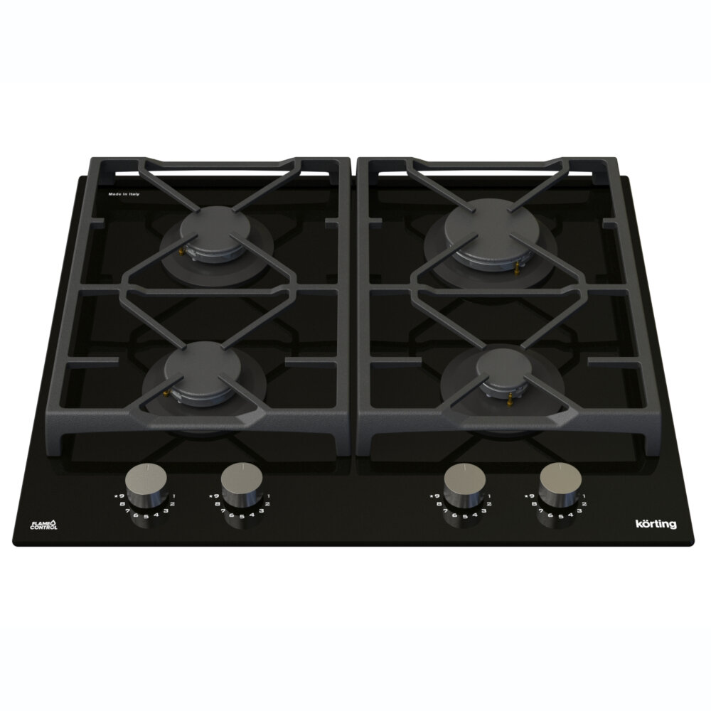 Газовая варочная панель Korting HGG 6985 CN FLC ширина 60 см, 4 конфорки, электроподжиг, черное стекло