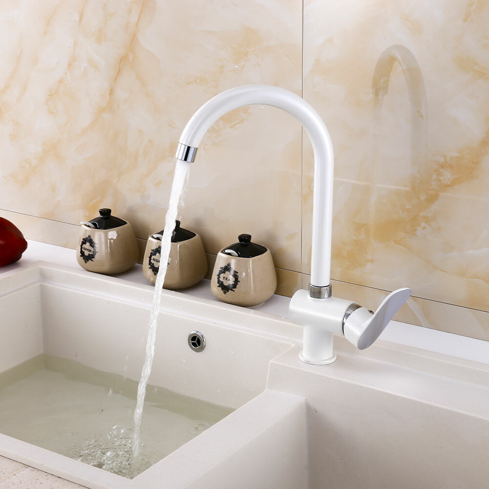 Смеситель для кухни из латуни с поворотным изливом H53003-F от бренда Hansen цвет белый