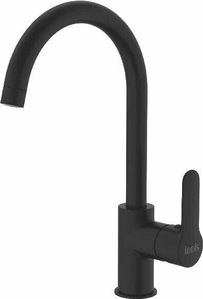 Смеситель для кухни IDDIS Cuba CU5BLJ0i05 с поворотным изливом, черный, матовый, однорычажный, латунный, с керамическим картриджем