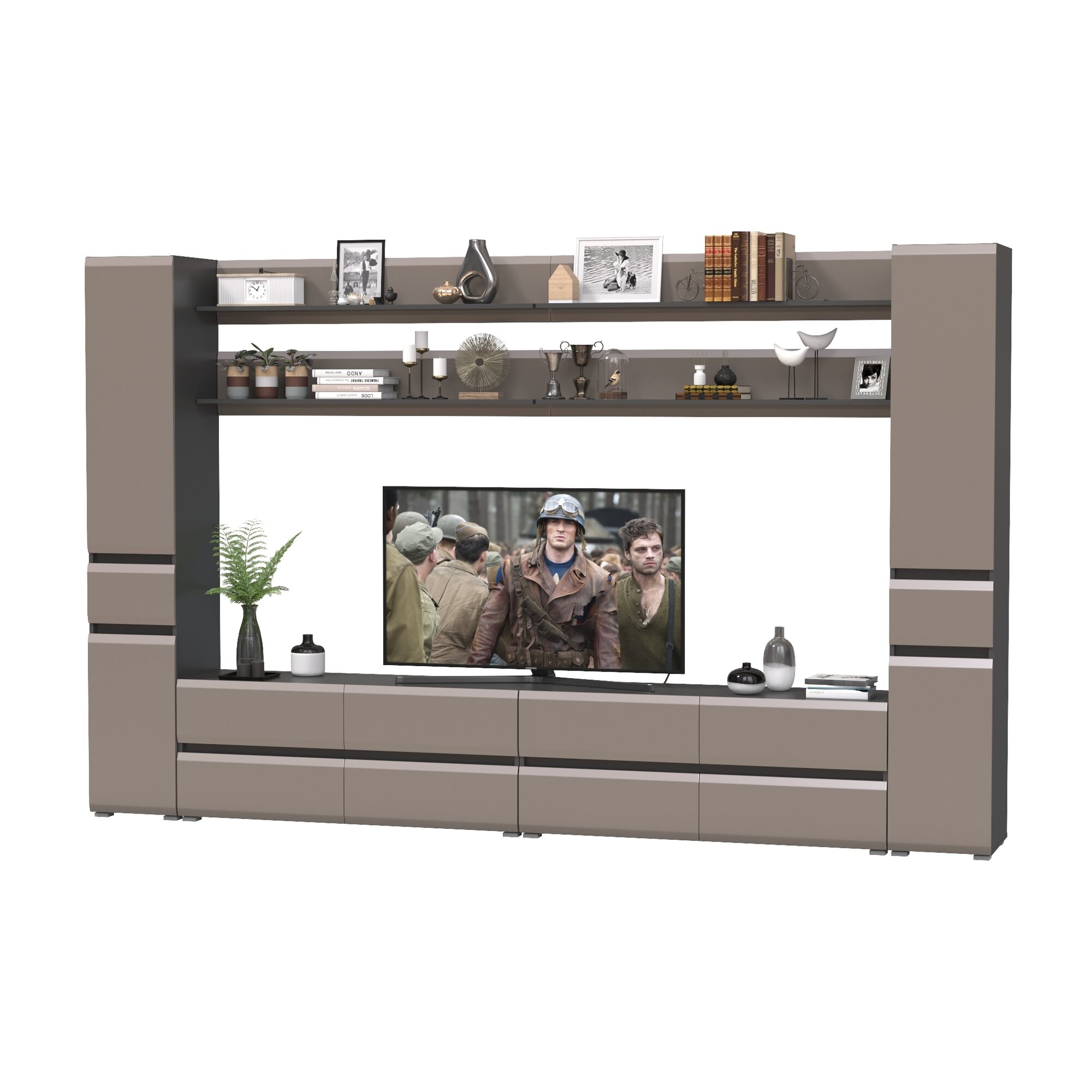 Мебельная стенка Моби Сидней № 124, цвет антрацит/МДФ веллюто капучино, 329,8х41,3х205,2 см.