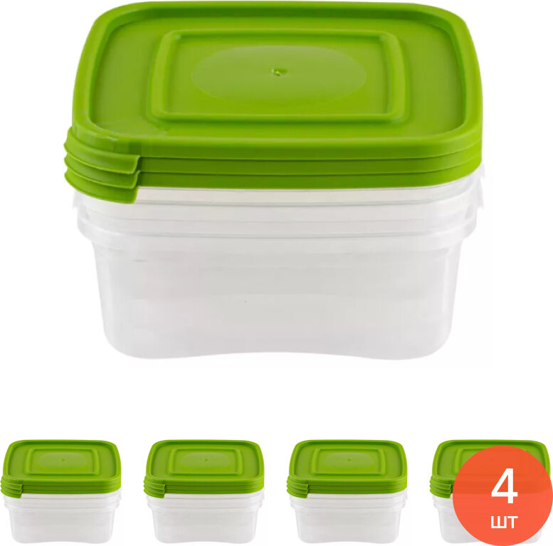 Контейнеры для хранения продуктов Полимербыт Каскад Квадро для СВЧ пластик 3шт. по 0.7л / аксессуары для кухни (комплект из 4 шт)