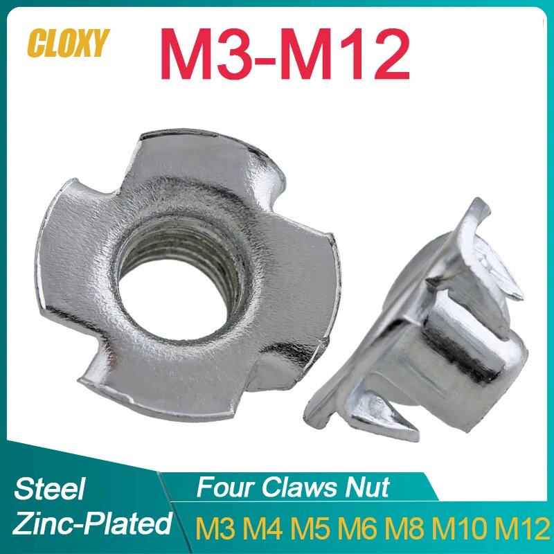 CLOXY Оцинкованные гайки с четырьмя когтями M3-M12 M8, 5pcs