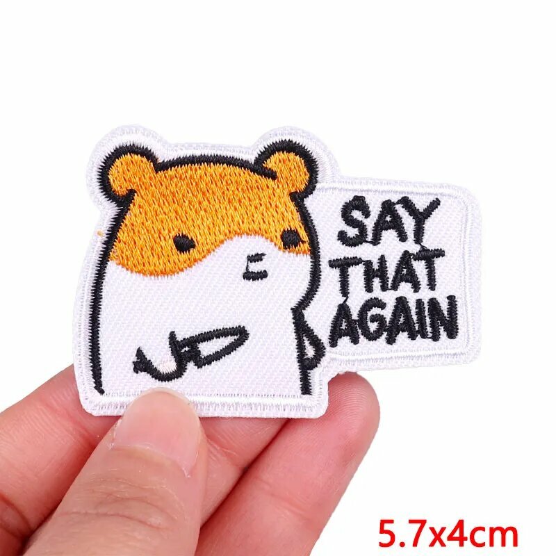 Вышивка на одежду "СAY THAT AGAIN" с милым хомяком, 5.7x4 см, PE9755CT