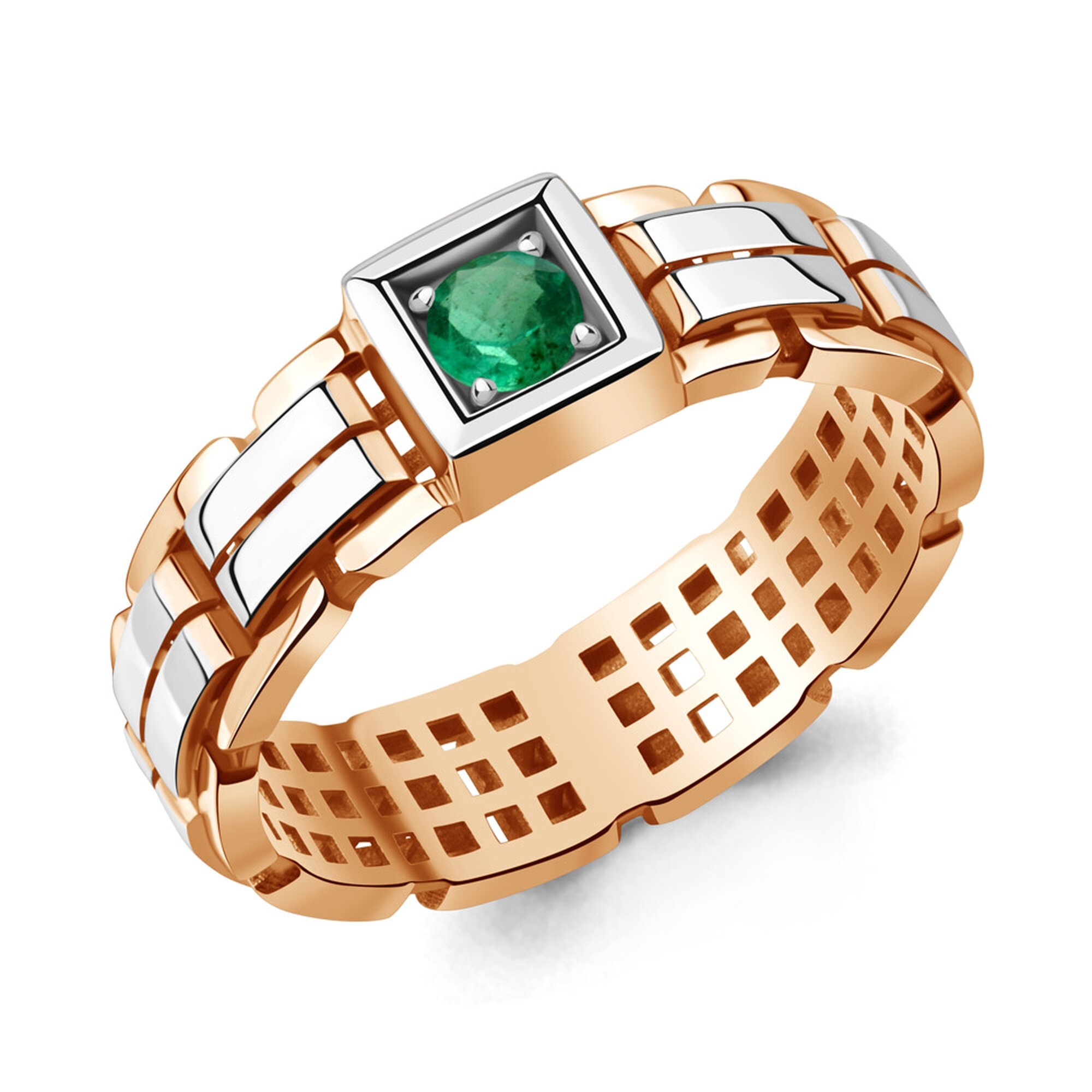 Печатка, красное золото, 585 проба, изумруд