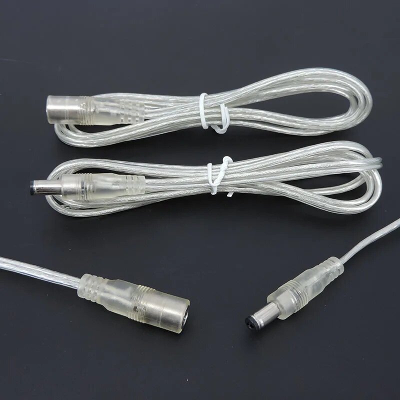 Прозрачный кабель постоянного тока папа-мама 5,5x2,1 мм 5A 20awg Q221530 1M, dc male 1pcs