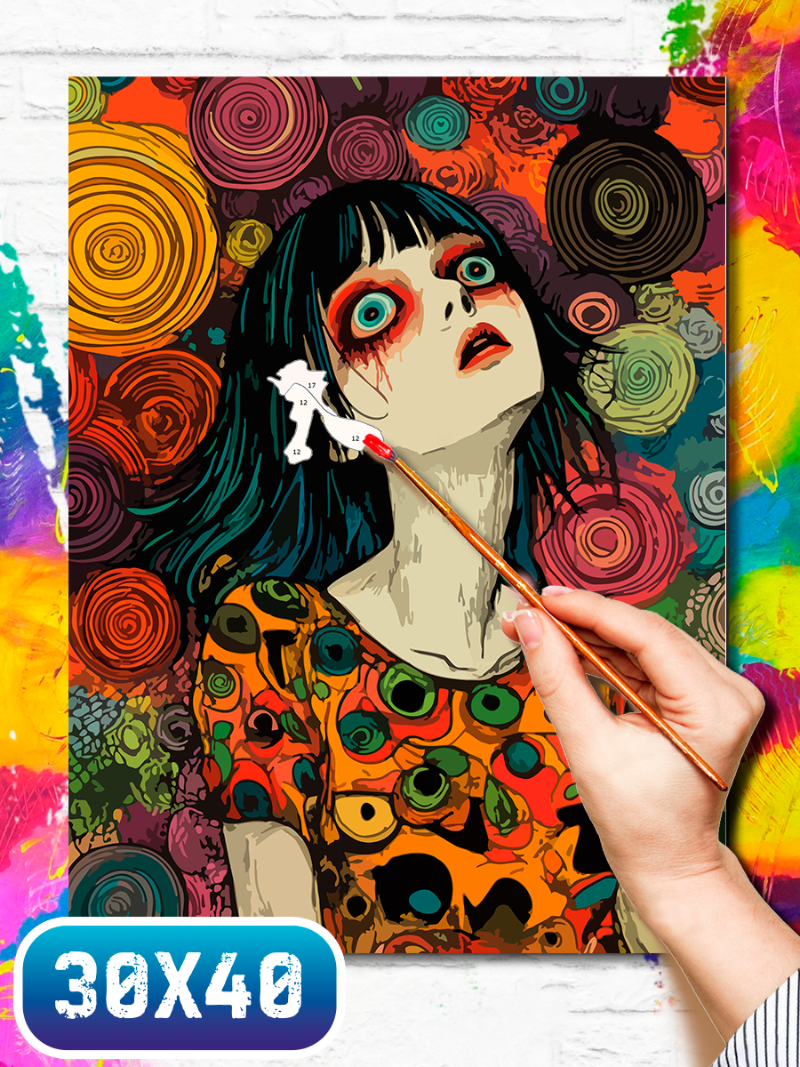 Картина по номерам на холсте Junji Ito Дзюндзи Ито (страшная девушка, creepy art girl, colorful) - 15266 30x40 В