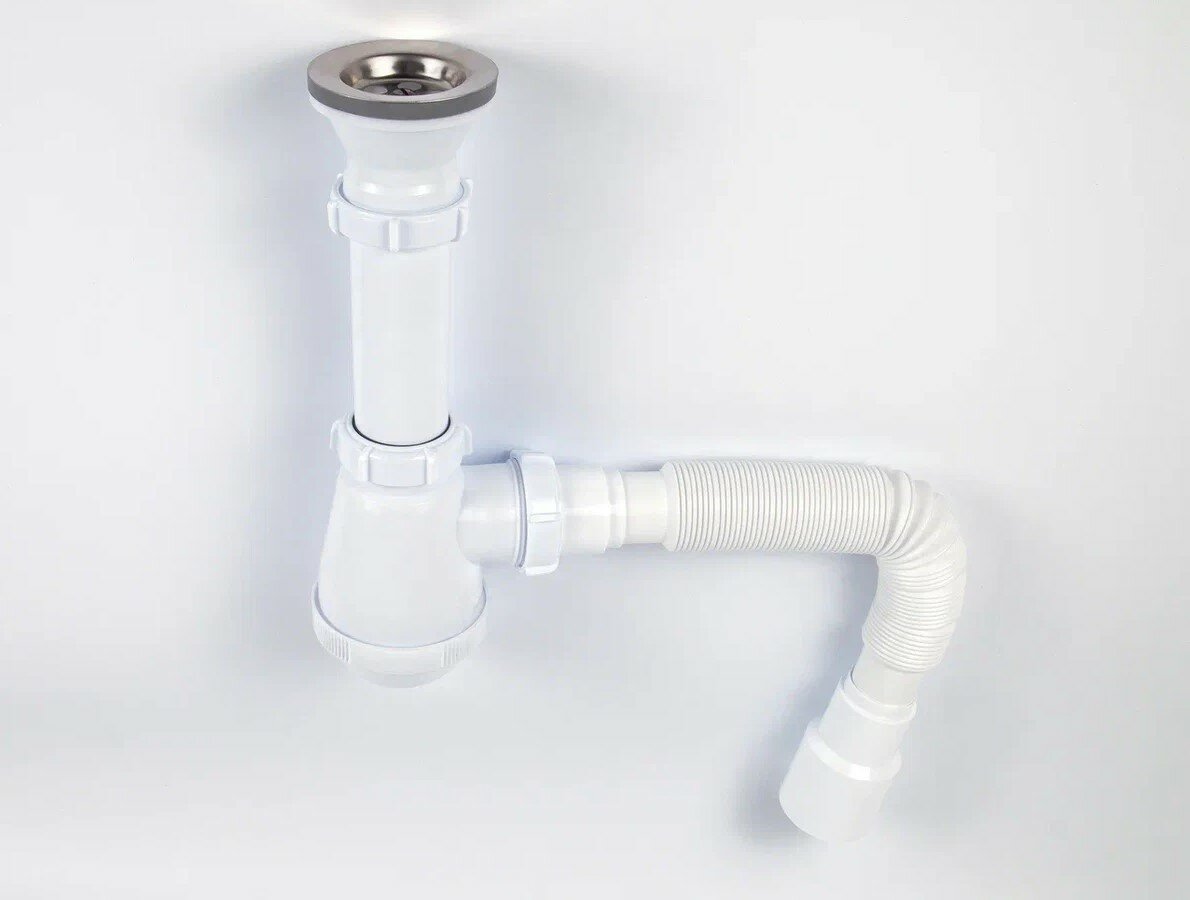 Сифон VIKO VS-122 "мини" 1-1/2"xØ40 с решёт. Ø70мм из нерж, c гофротрубой Ø40/50, 800 мм