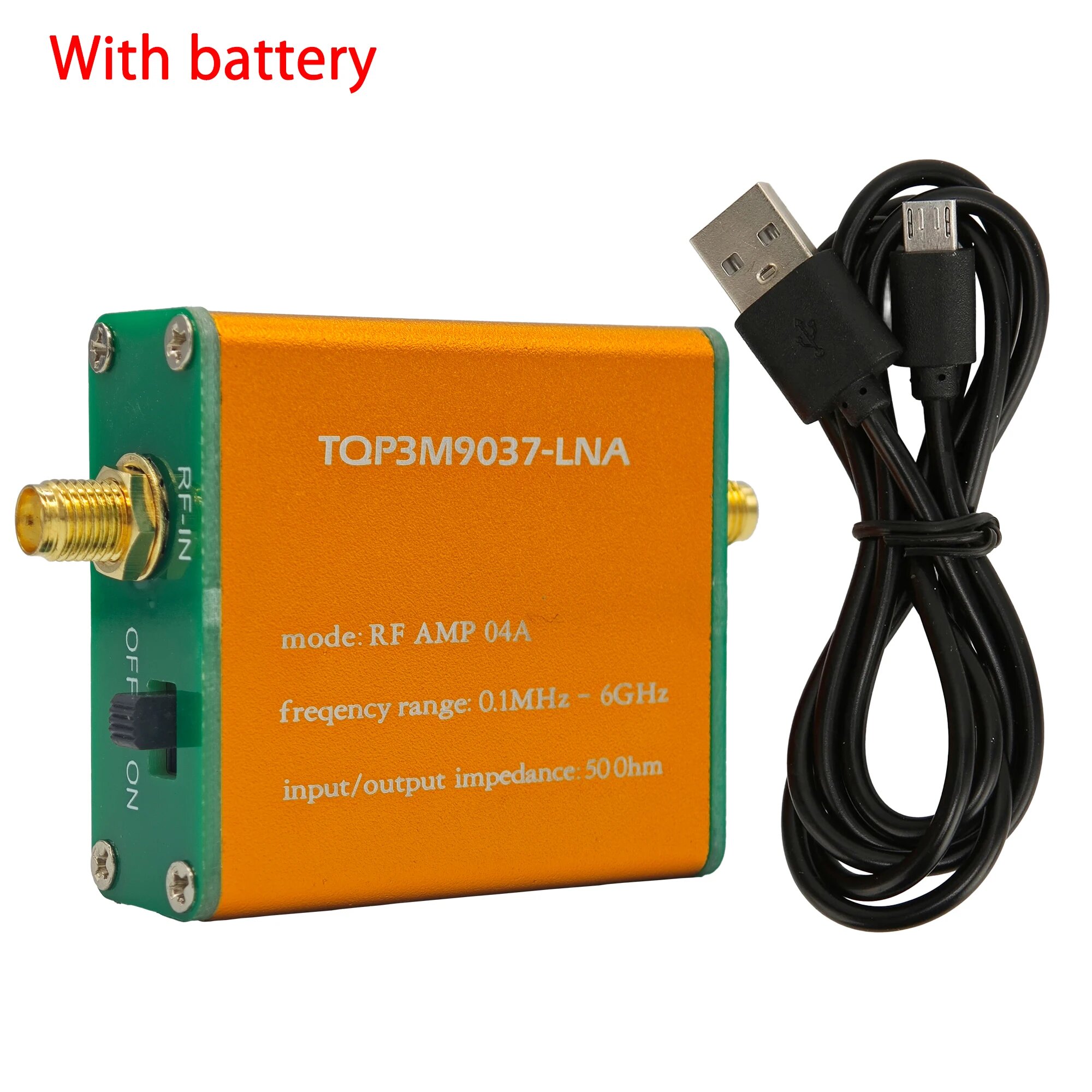 Полнодиапазонный малошумящий усилитель 0,1–6 ГГц, TOP3M9037-LNA, модуль предусилителя мощности LNA RF с высоким коэффициентом усиления 20 дБ With Battery