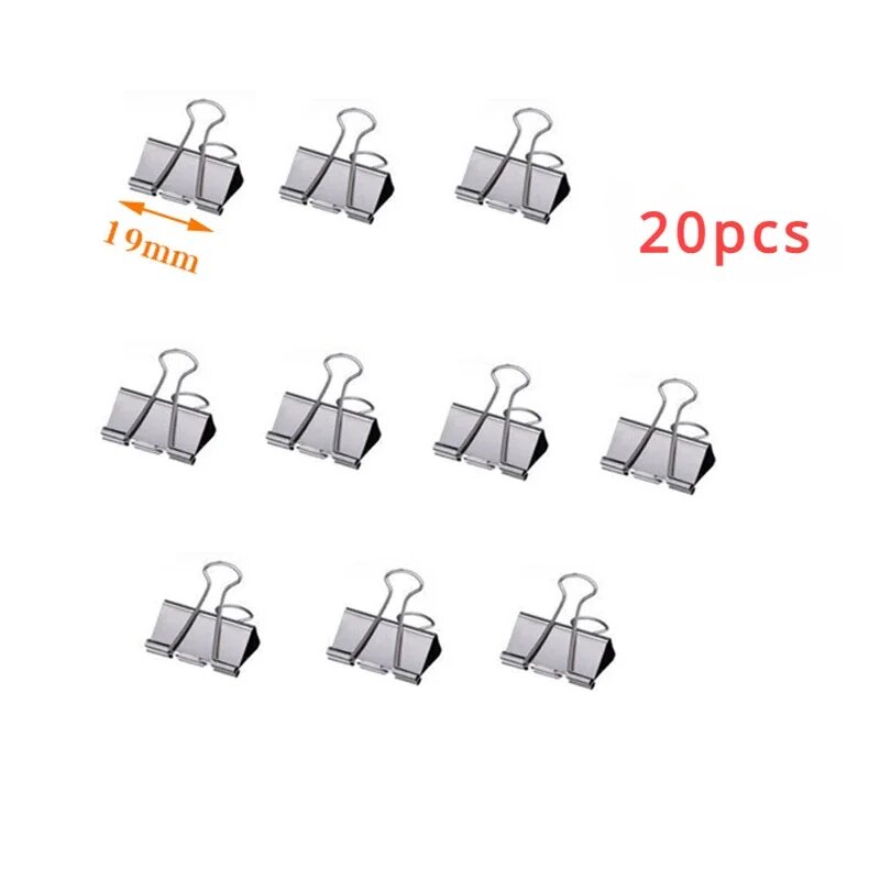 Металлические зажимы для бумаг 15/19/32/40/50 мм Серый, 19mm 20pcs