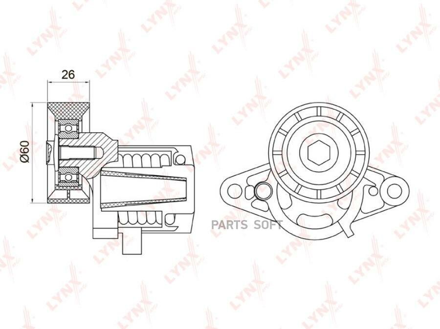LYNXAUTO PT-3037 Натяжитель с роликом / Приводной LADA Largus 1.6 12> RENAULT Logan 1.4-1.6 04> / Duster 1.6 10> / S ()
