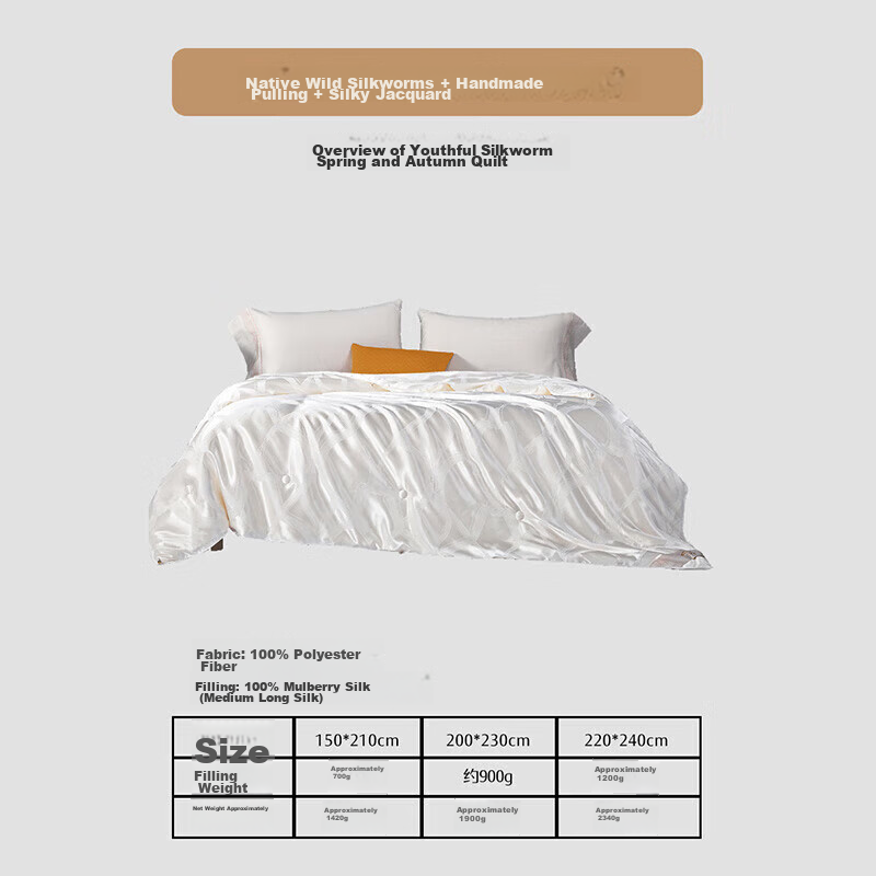 Shuixing Jiafang Silk Duvet, 100% Silk Comforter, Spring And Autumn Quilt, Bedding, Approximately 3.8 Jin, 200×230cm