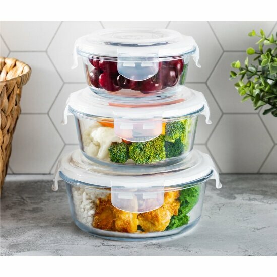Набор Elan Gallery 3 круглых контейнеров пищевых с пластиковыми крышками с силиконовыми уплотнителеми и на защелках