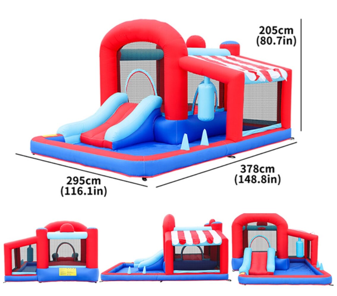 Детский надувной замок с горкой и батутом, Надувная складная игровая площадка