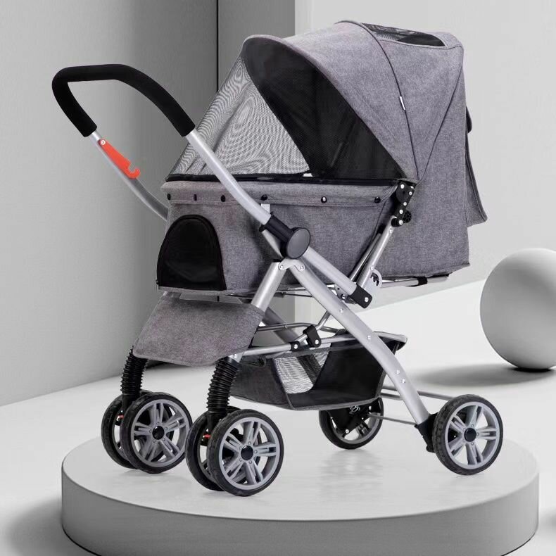 Высококачественная двусторонний прогулочная коляска для домашних животных, складной, подходит для маленьких и средних собак и кошек(25 кг). Инвалидная коляска (тележка) для собак и кошек, серый