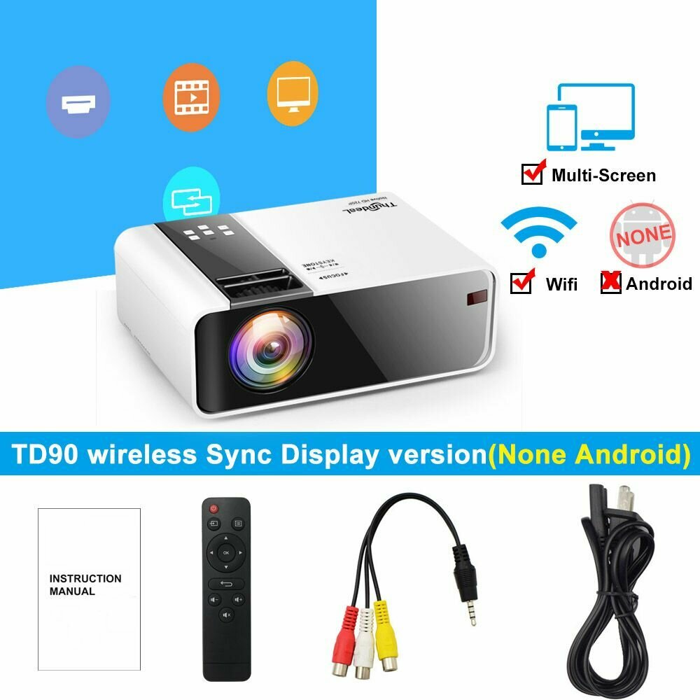 Мини-проектор ThundeaL TD90 TD90W 1280 x 720P Портативный HD 1080P проектор Android WiFi 3D-видео домашний кинотеатр светодиодный умный проектор