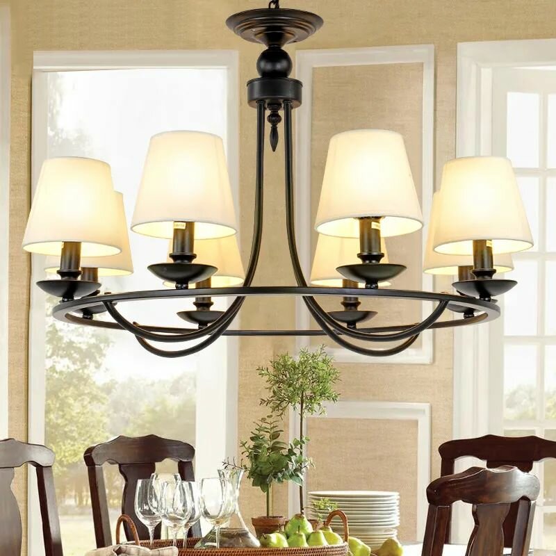 Черная люстра из кованого железа с кольцом на 8головок -lj