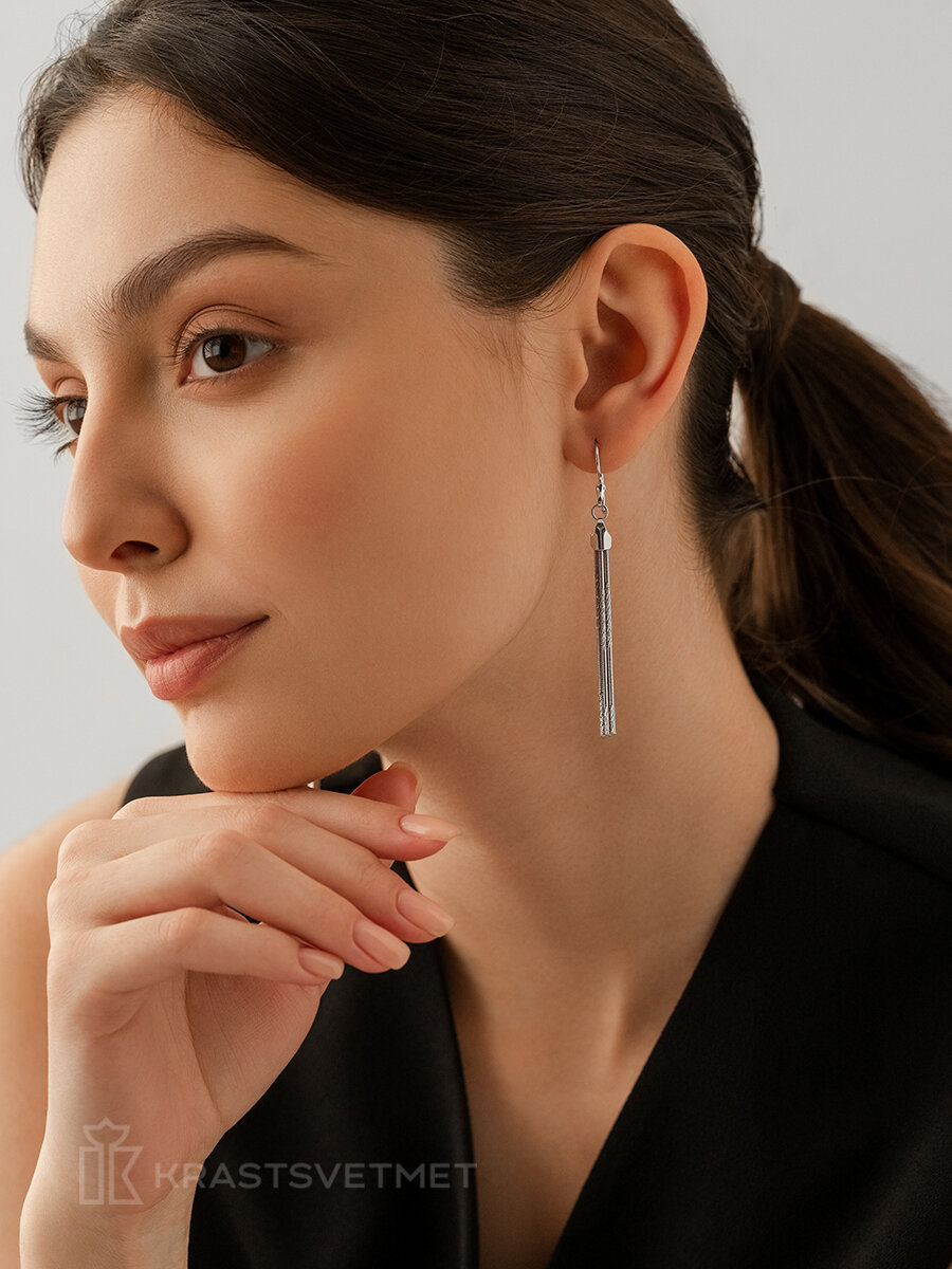 Серьги с подвесками, цепочки, серебро, 925 проба, родирование